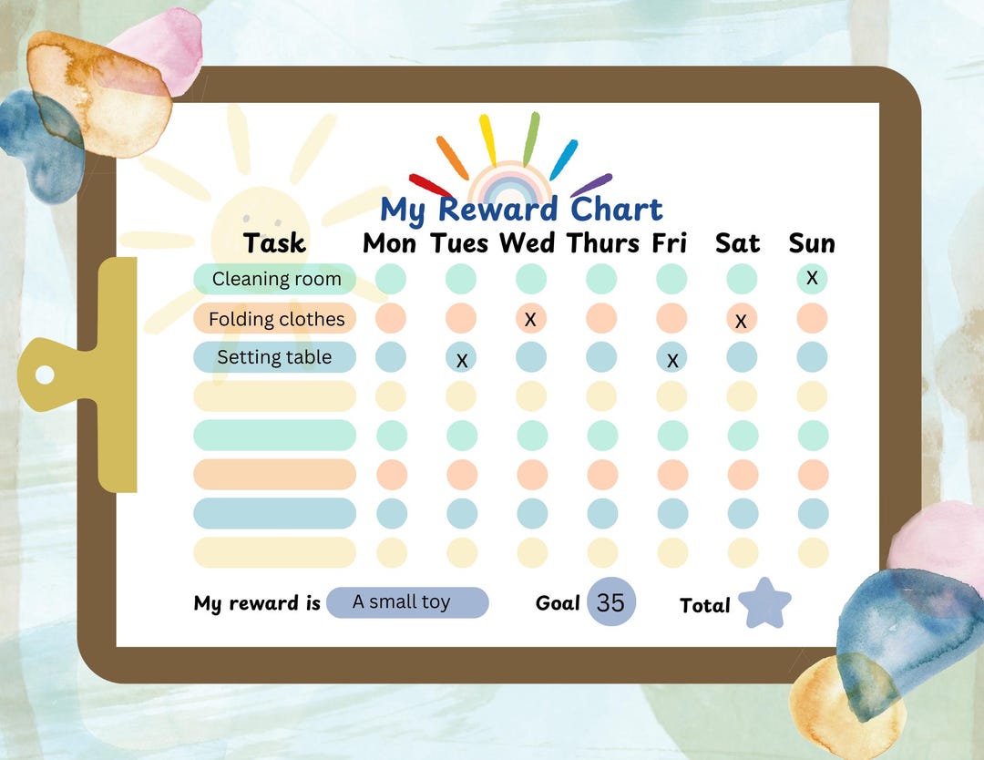 Printable Chores Reward Chart/log, Kid Sticker Board, Kid ...