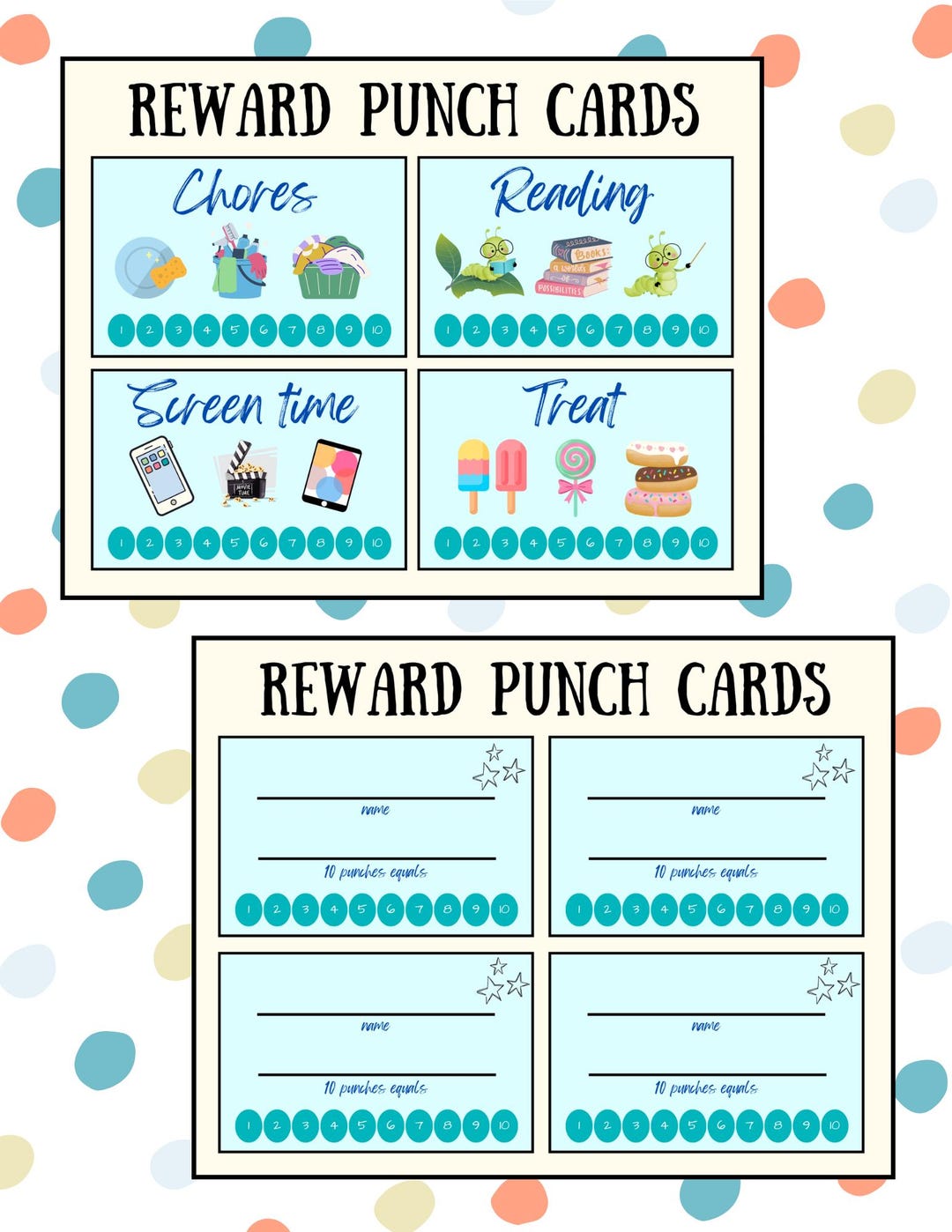 Printable Reward Punch Card: Screen Time, Chore & Reading Tracker (PDF ...