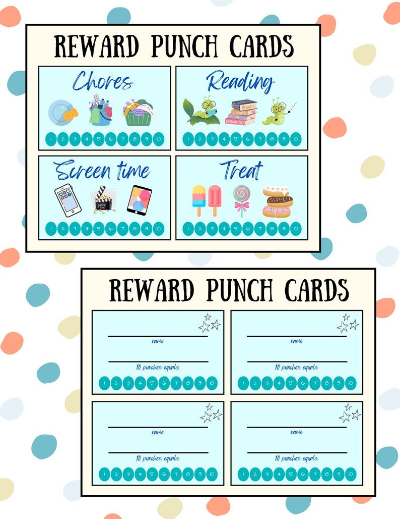 Printable Reward Punch Card: Screen Time, Chore & Reading Tracker (PDF ...