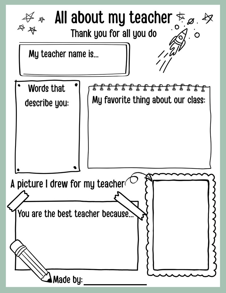 Printable All About My Teacher, Teacher Thank You and Appreciation ...