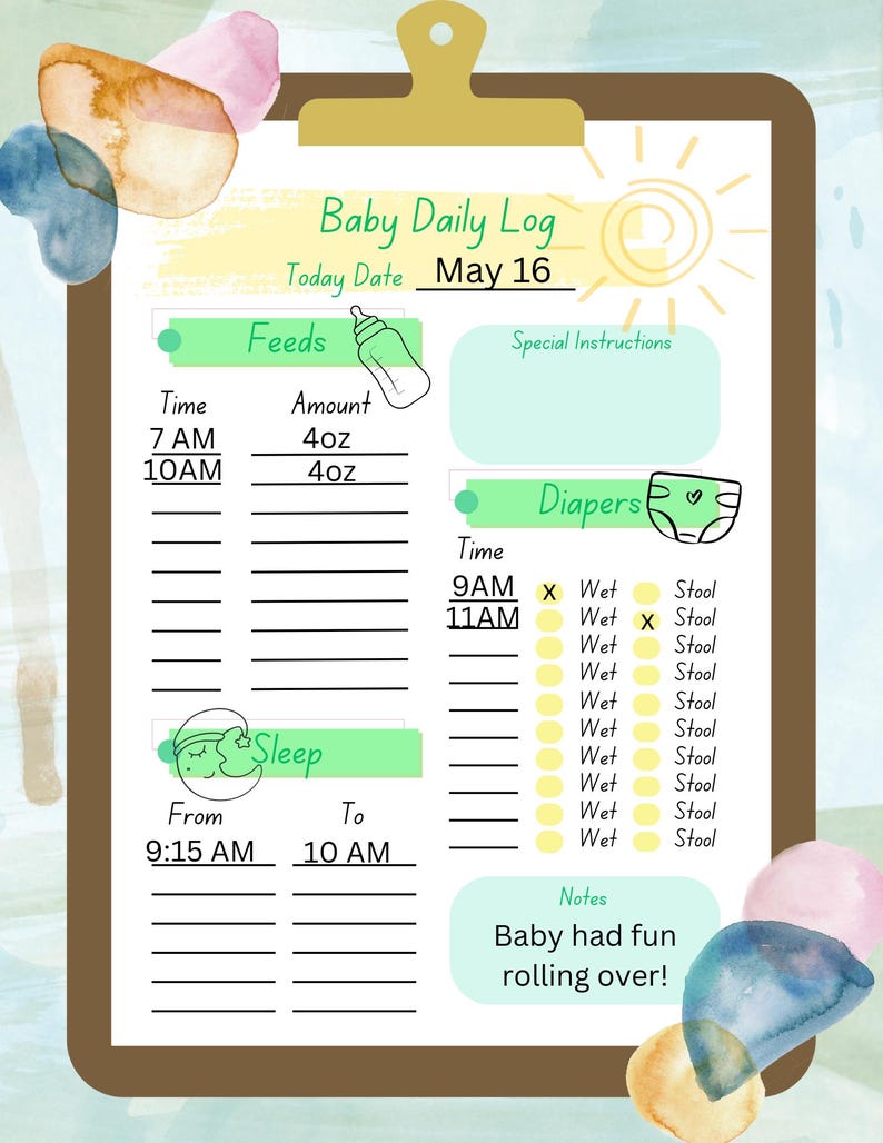 Printable Baby/infant Feeding Logs/tracker, Infant Daily Logs, Feeds ...