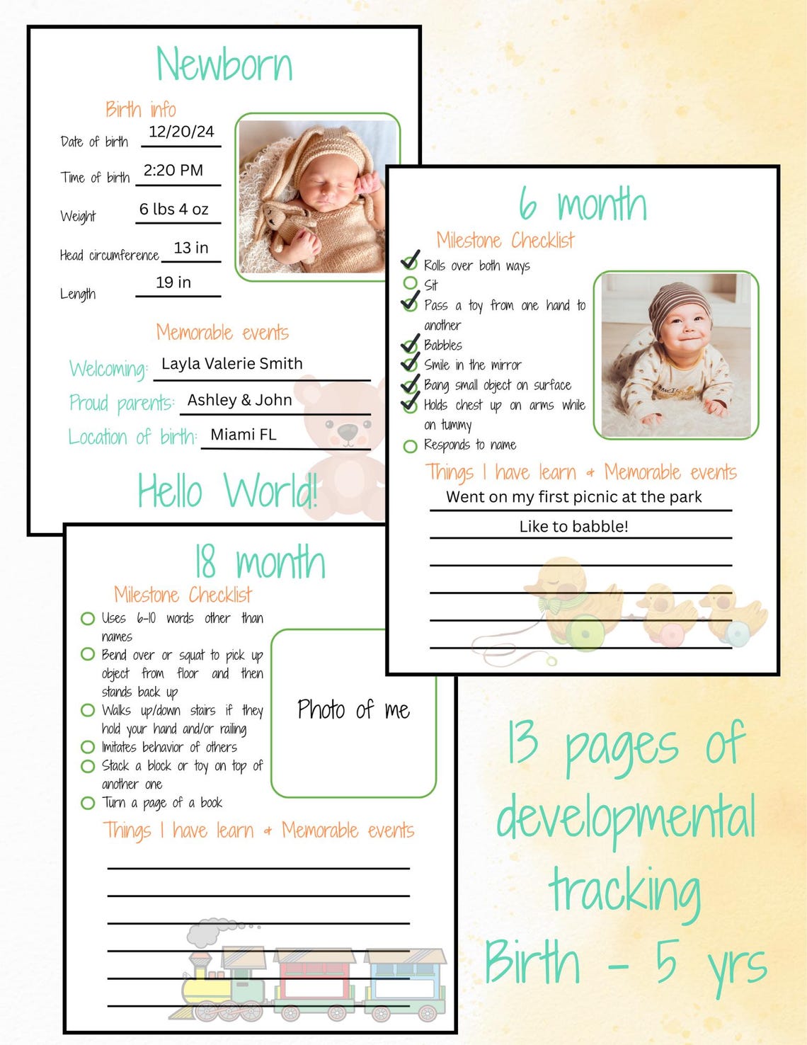 Baby Milestone Tracker: Developmental Log and Journal (PDF Printable ...