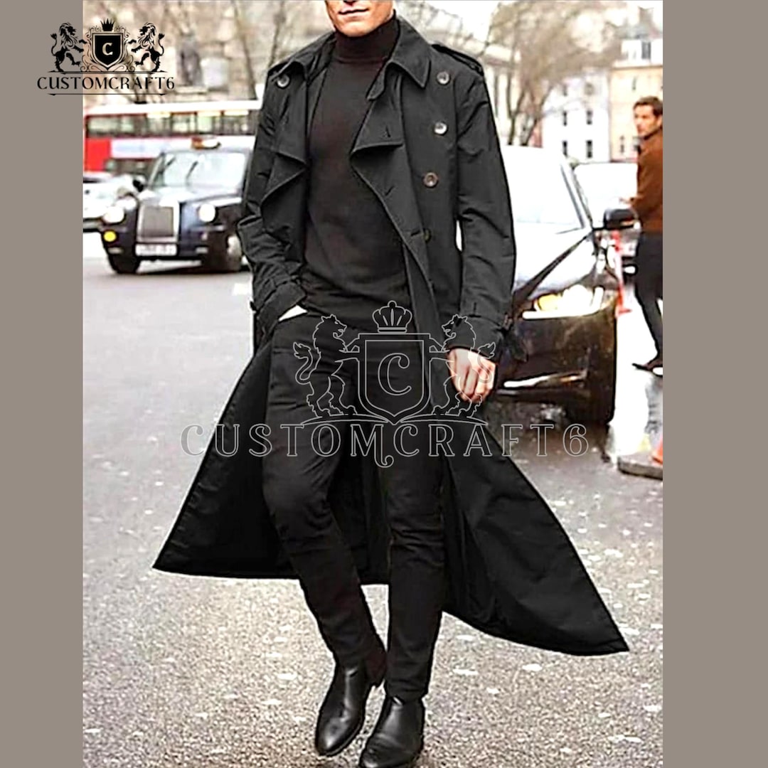 Handmade Black Cotton Overcoat | Wide Lapel Winter Tailcoat - Etsy