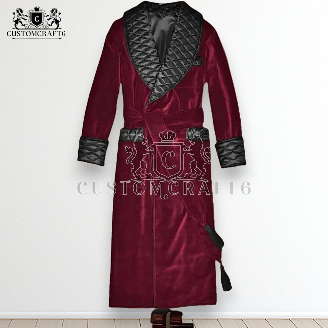 Handmade Burgundy Velvet Smoking Jacket | Victorian Lounging Robe - Etsy