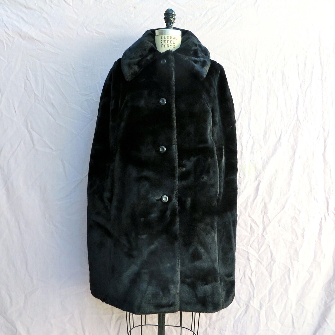 1960's Black Faux Fur Cape Coat 60's Mod Style Beatnik Goth Betty Rose ...