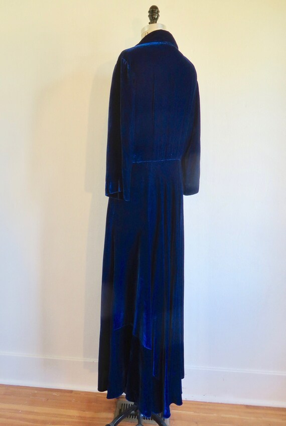 1930's Art Deco Royal Blue Silk Velvet Long Maxi Robe… - Gem