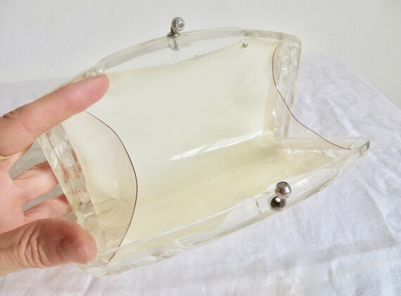 1950's Clear Lucite Plastic Clutch with Rhinestones S… - Gem