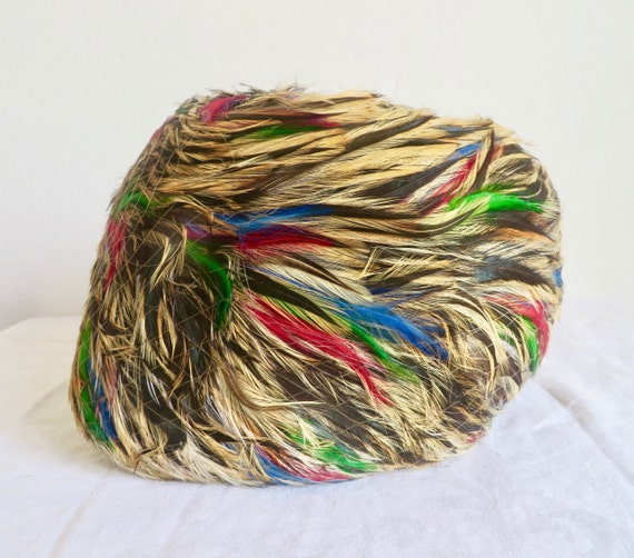 1960's Multicolor Feather Turban Calot Hat Mod Retro … - Gem