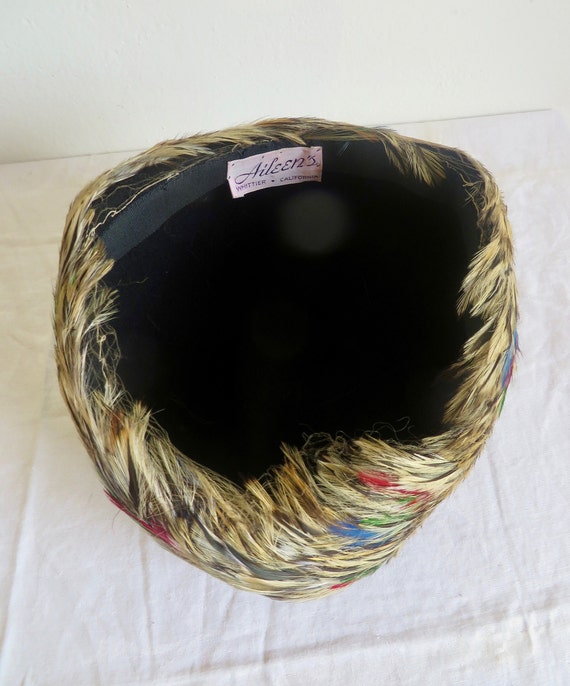 1960's Multicolor Feather Turban Calot Hat Mod Retro … - Gem