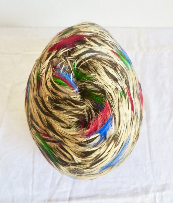 1960's Multicolor Feather Turban Calot Hat Mod Retro … - Gem