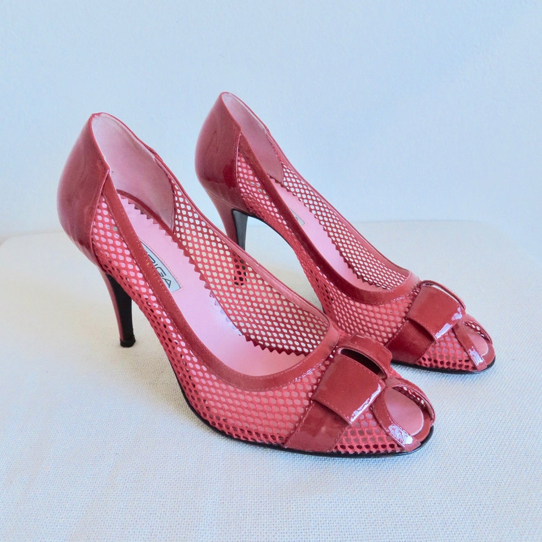 Via Spiga Red Patent Leather Mesh Heels, Retro Stilettos, Size 9 - Etsy