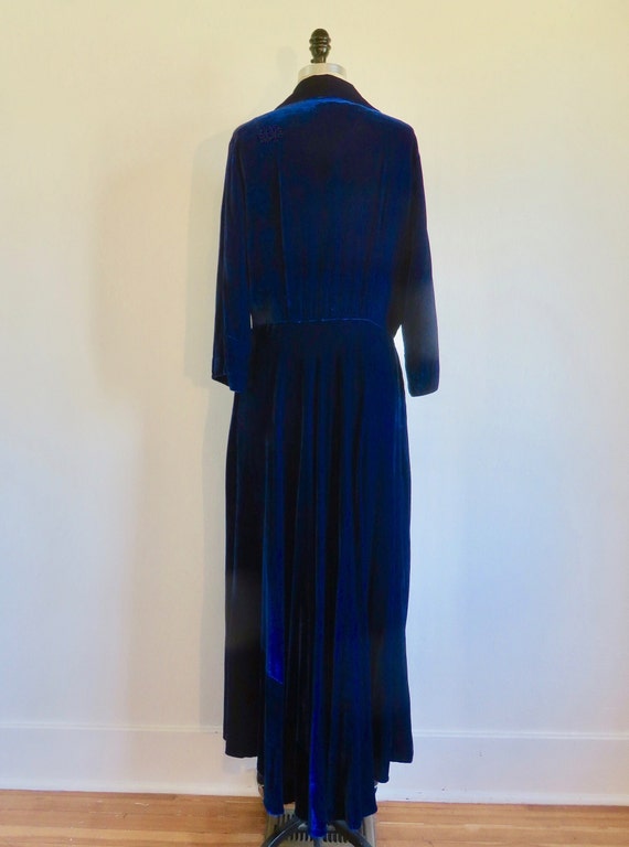 1930's Art Deco Royal Blue Silk Velvet Long Maxi Robe… - Gem