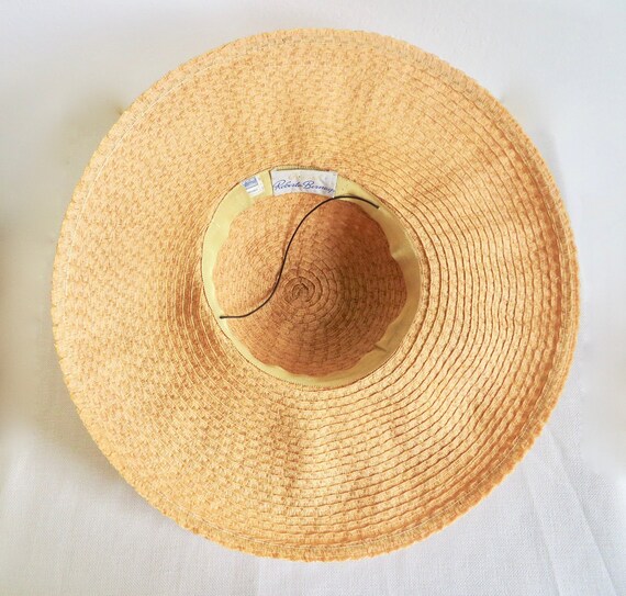 1950's Caramel Straw Wide Brim Hat with Felt Flowers … - Gem