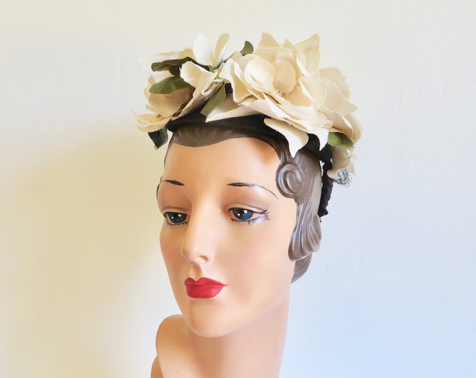 1940's Creamy White Rose Flower Tilt Percher Fascinator Hat Ivory ...