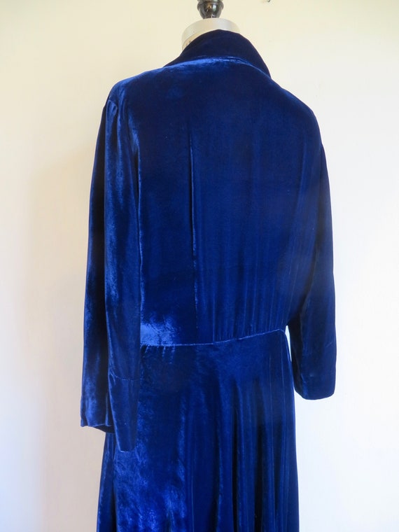 1930's Art Deco Royal Blue Silk Velvet Long Maxi Robe… - Gem