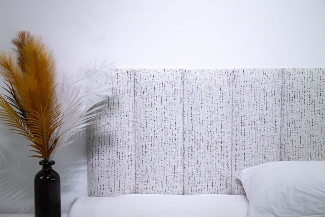 White Boucle Headboard Panel • Textured Upholstered Wall Panels • Soft ...