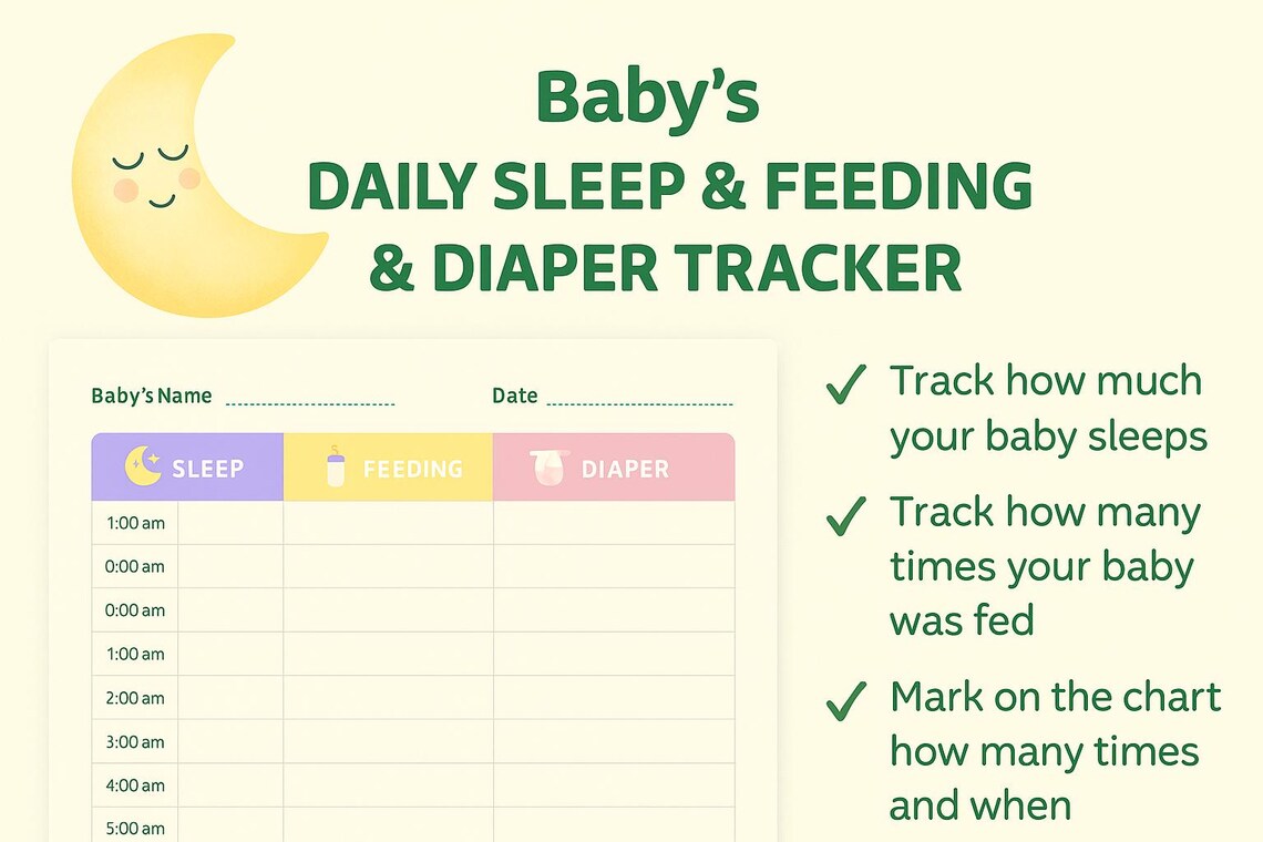 Printable Baby Sleep Feeding Diaper Tracker | Daily Baby Schedule ...