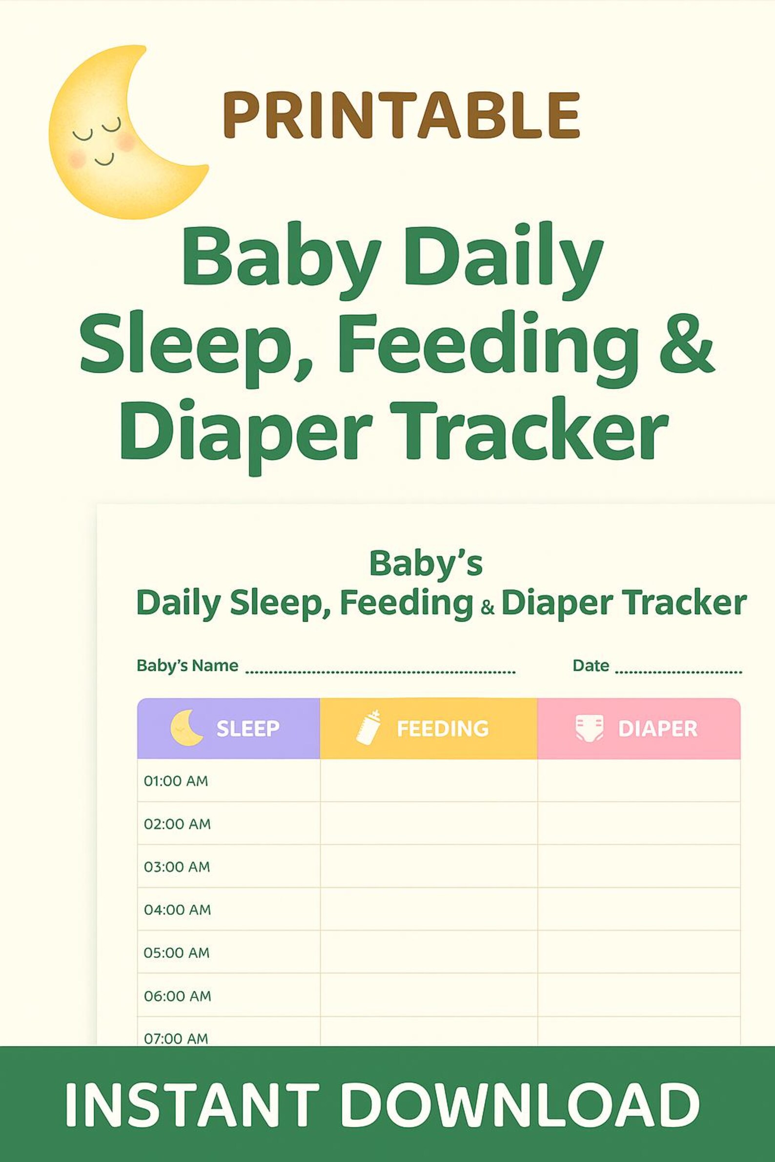 Printable Baby Sleep Feeding Diaper Tracker | Daily Baby Schedule ...