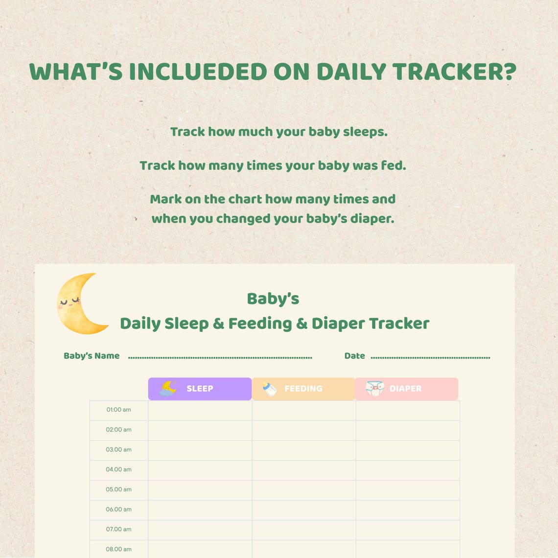 Printable Baby Sleep Feeding Diaper Tracker | Daily Baby Schedule ...