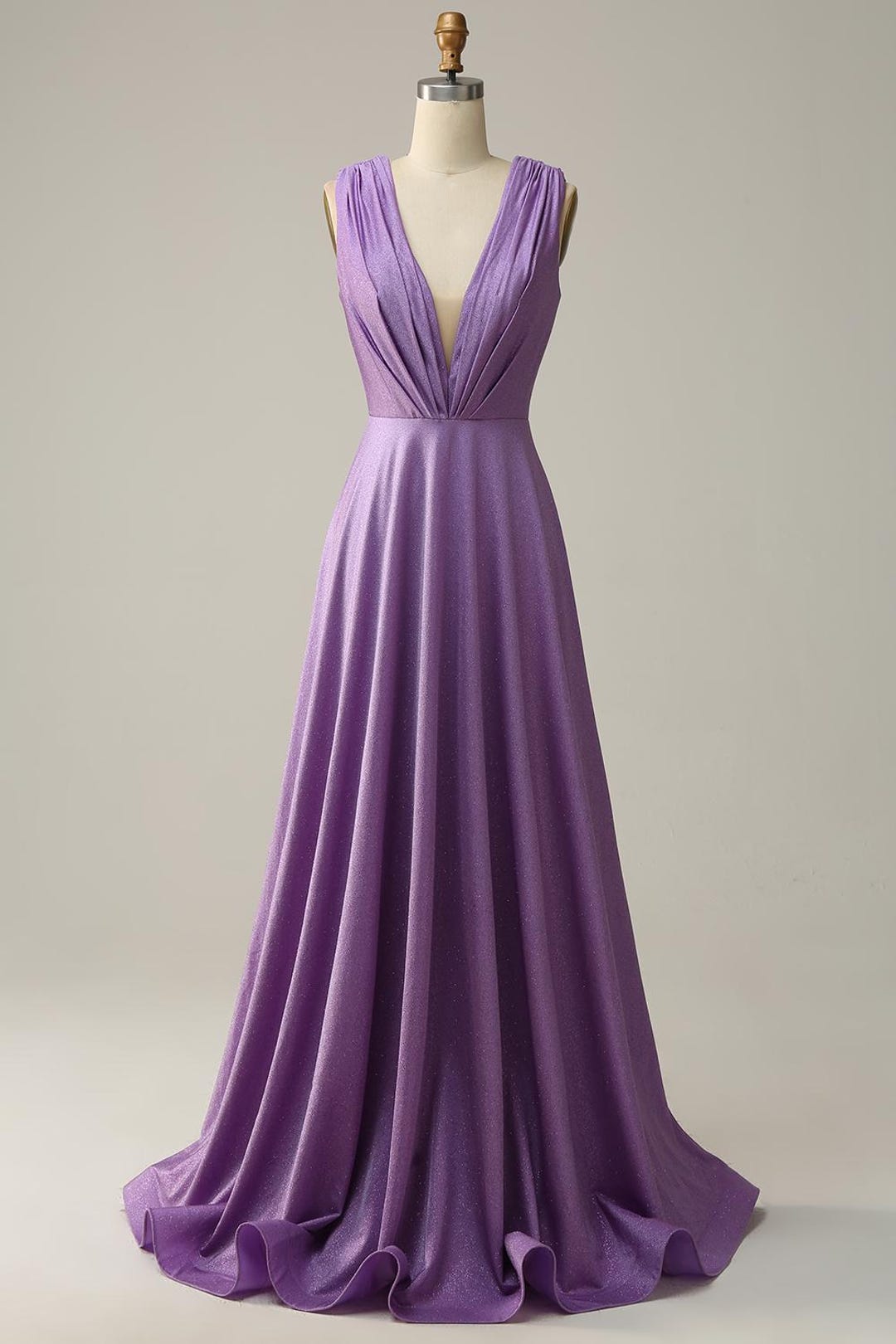 Elegant Purple Satin Evening Gown: V-neck A-line Formal Dress - Etsy