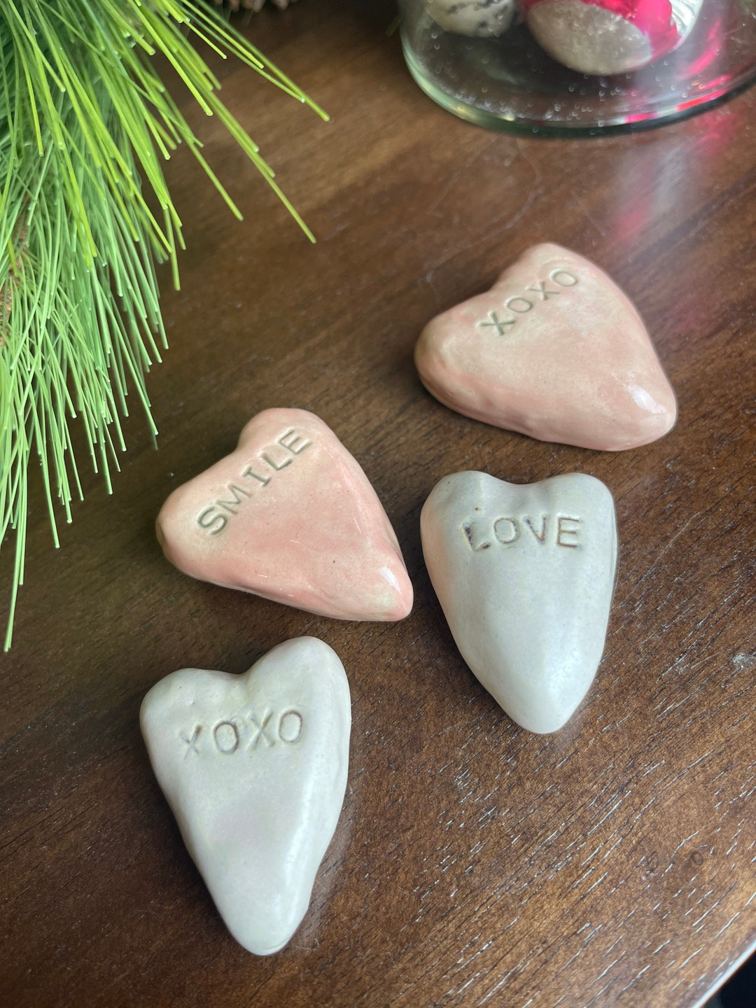 Ceramic Heart Tokens - Inspirational Words Stamped on Heart - Etsy