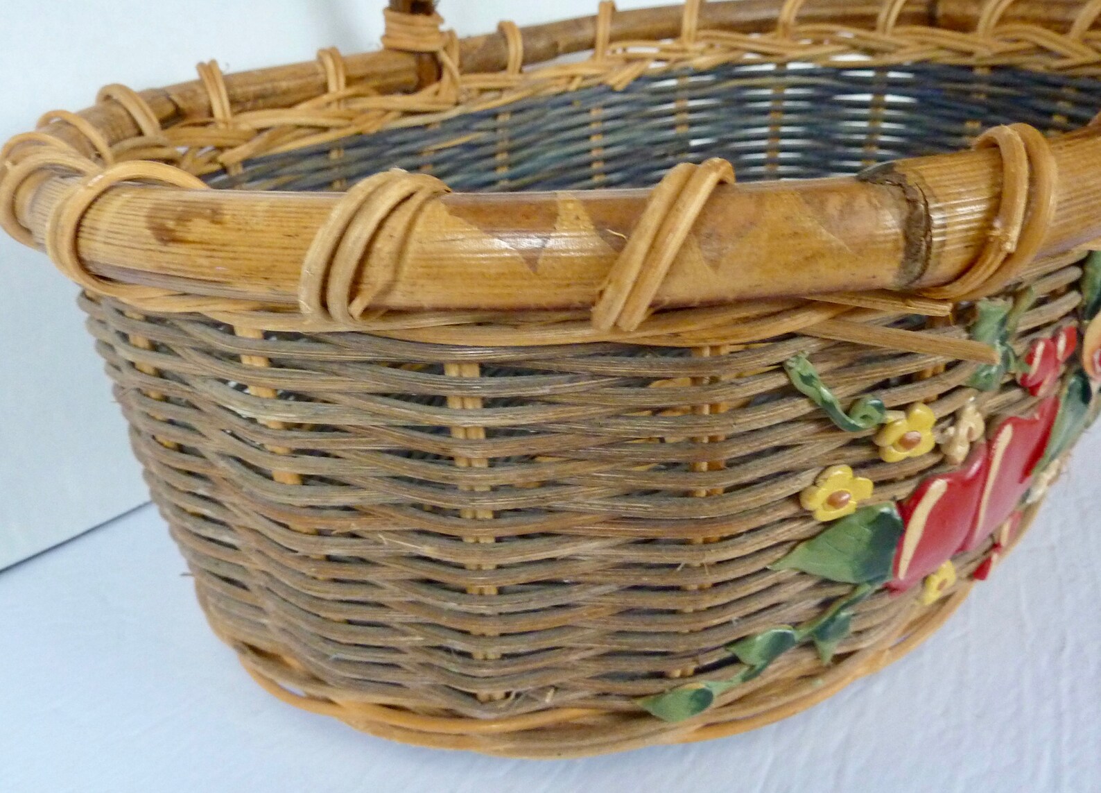 Vintage Large Wicker Basket With Bamboo Handle and Rim - Etsy