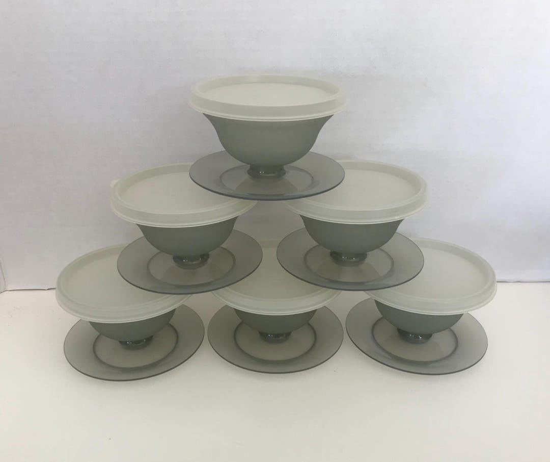Vintage Lot of 6 Tupperware 754 Pudding or Berry Cups Smoked Grey Color ...