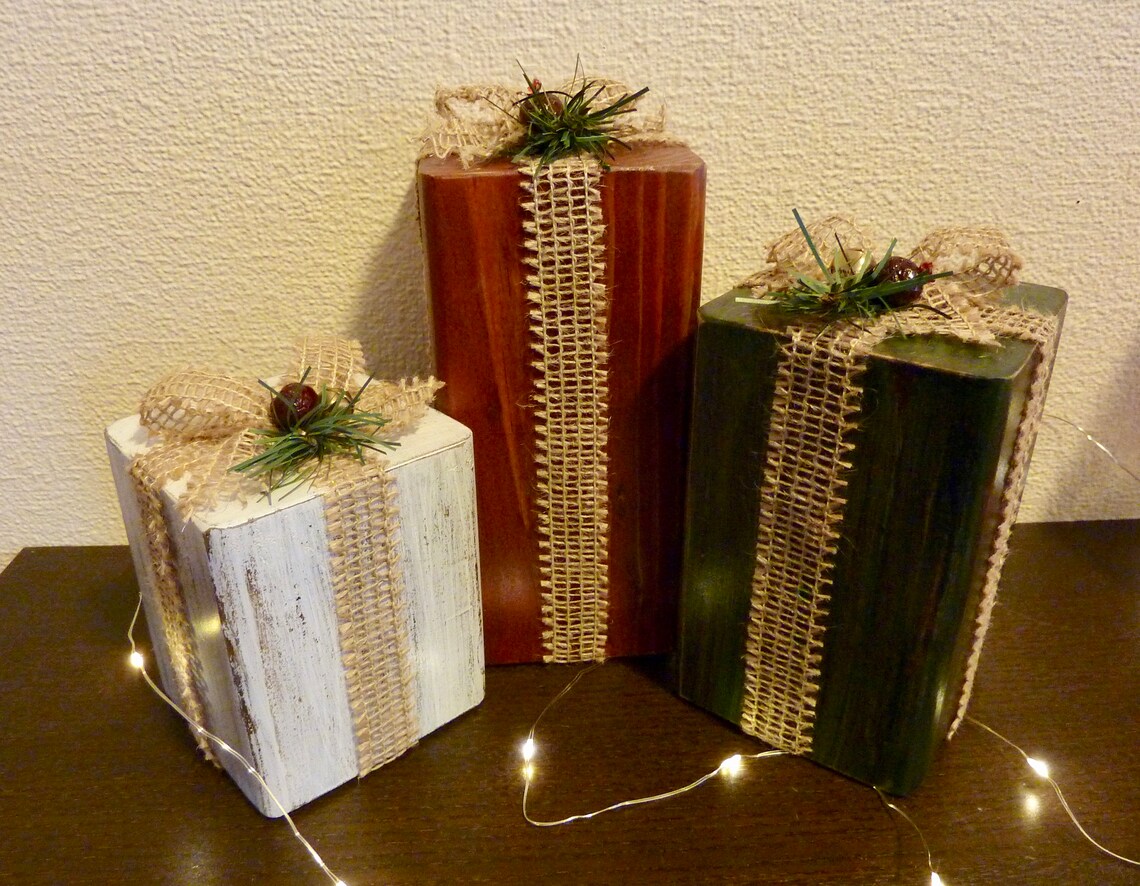Wood Christmas Gifts Decoration Made With Wooden Blocks Hand Painted by ...