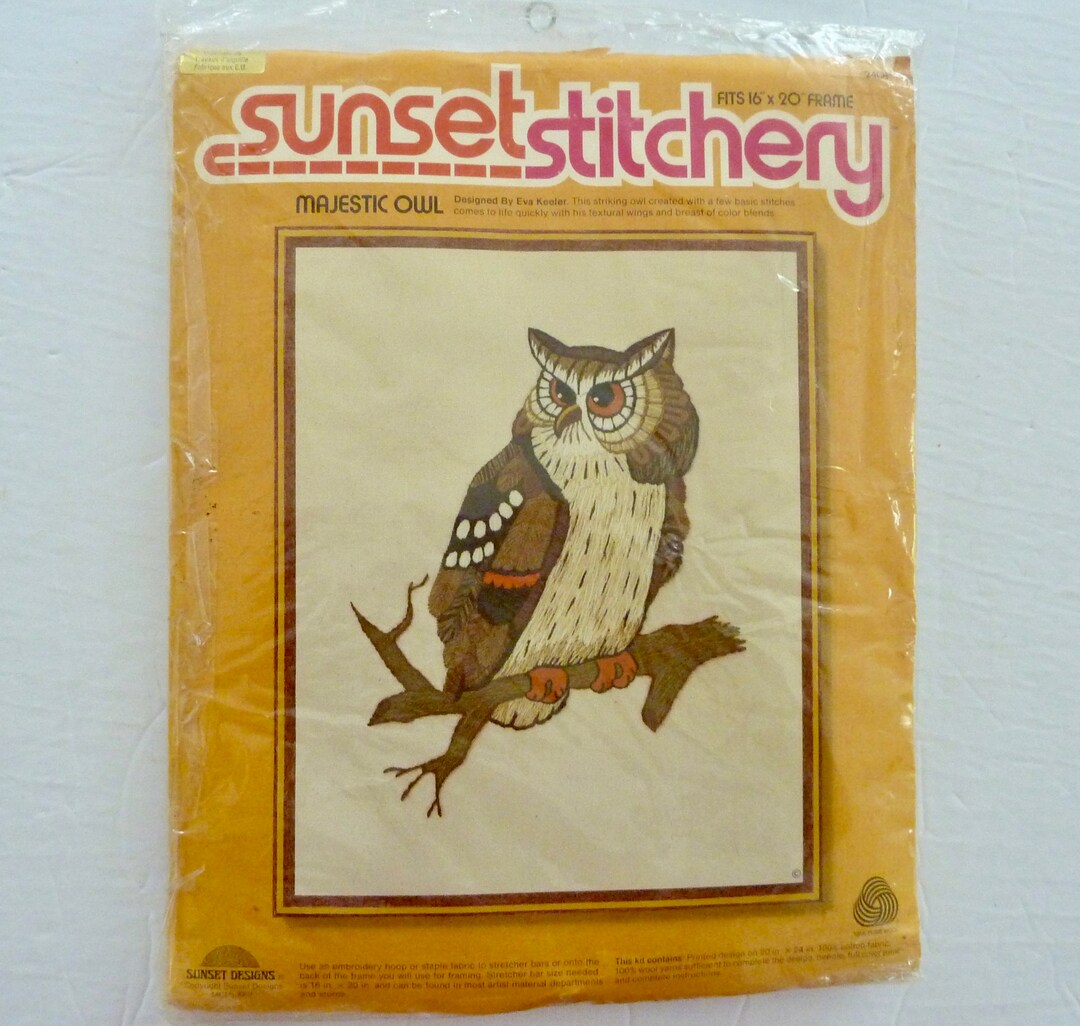 Vintage Sunset Stitchery magestic Owl Embroidery Kit From 1975 ...