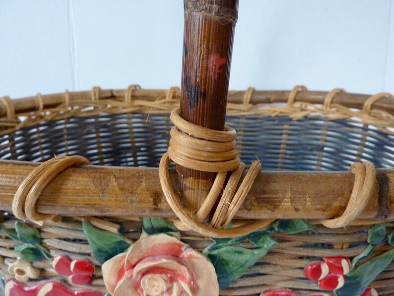 Vintage Large Wicker Basket With Bamboo Handle and Rim - Etsy