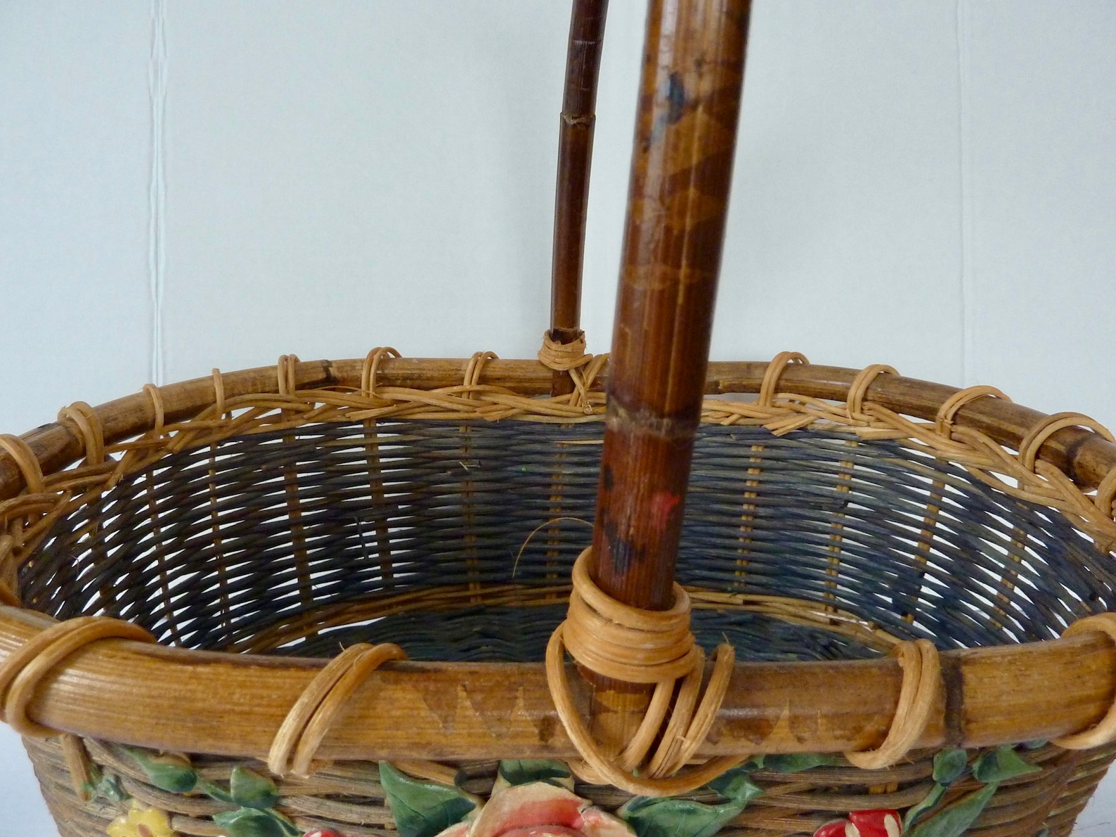 Vintage Large Wicker Basket With Bamboo Handle and Rim - Etsy