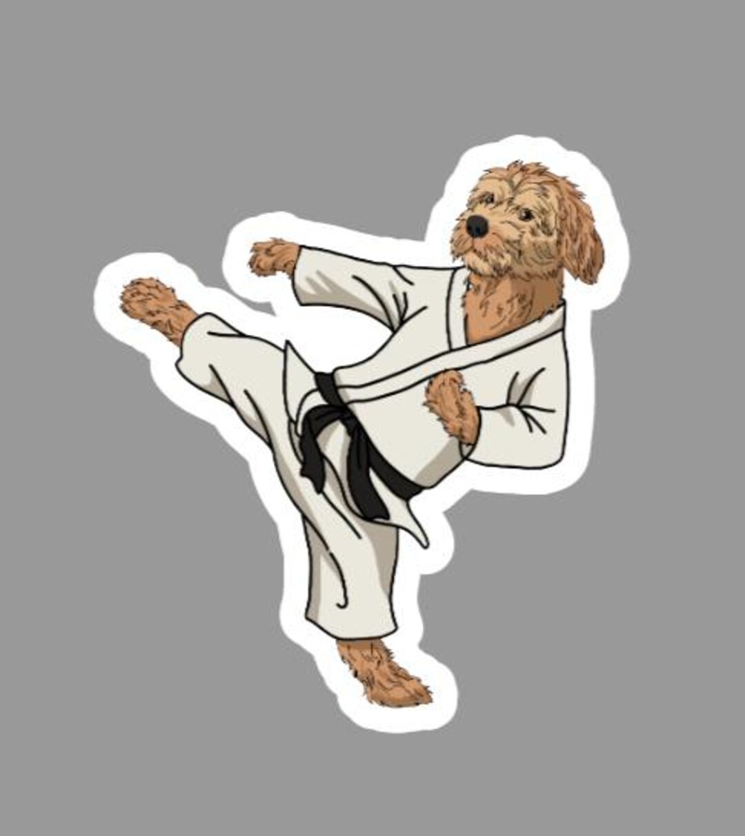 Dog Karate Sticker, Taekwondo Decal, Golden Doodle Dog, Black Belt ...