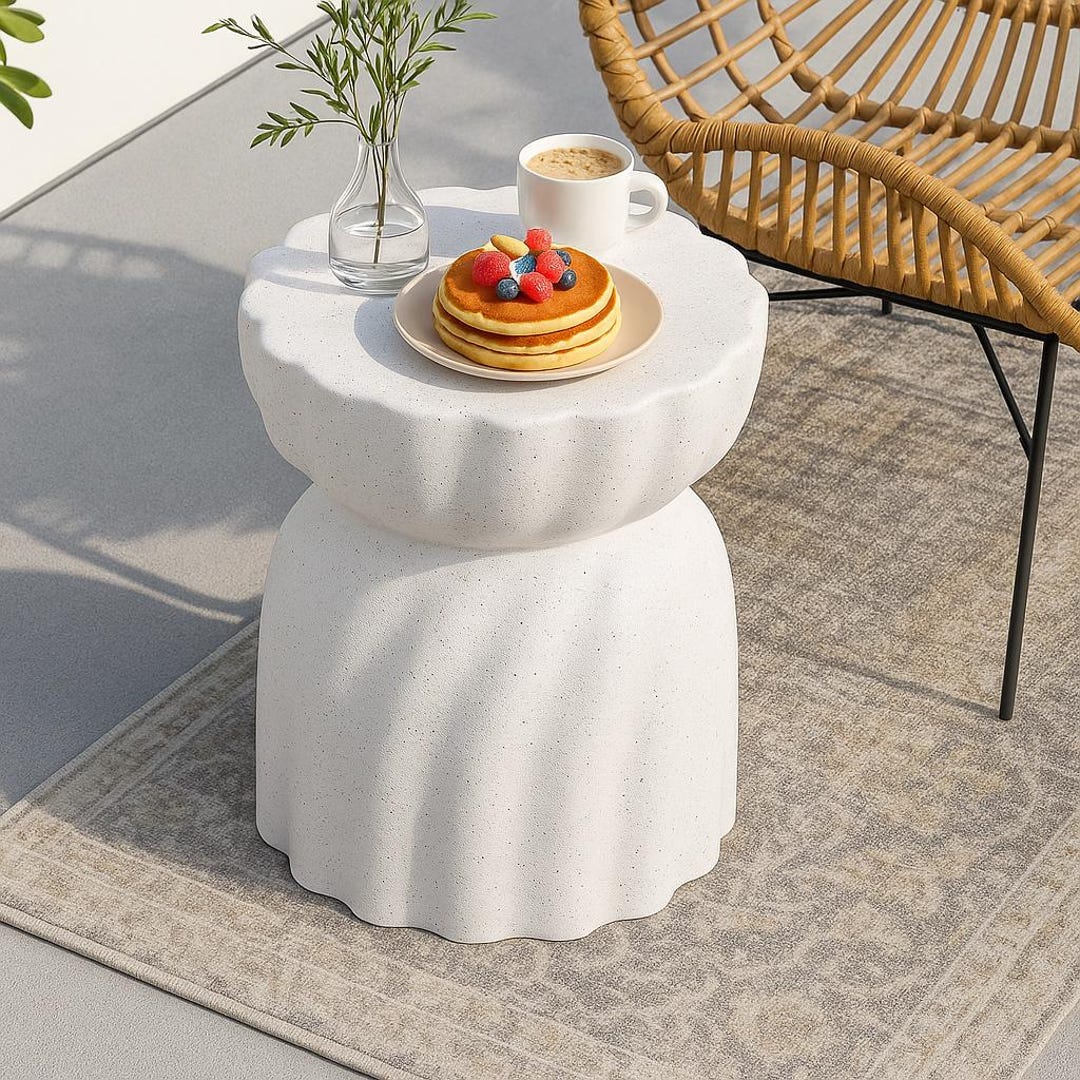Coastal Ripple Concrete Side Table – Sculptural Indoor Outdoor Accent ...