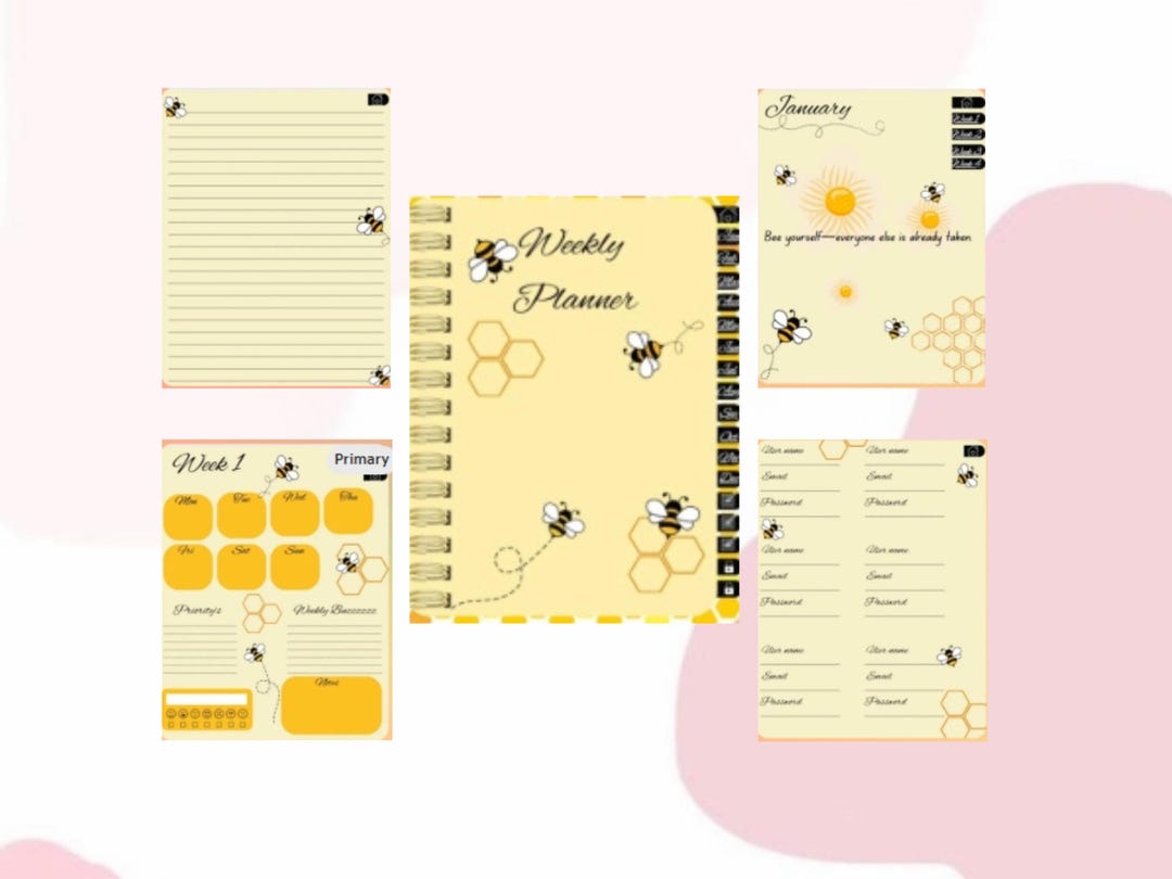Bee Themed Digital Weekly Planner 52 Week Hyperlinked PDF Aesthetic ...