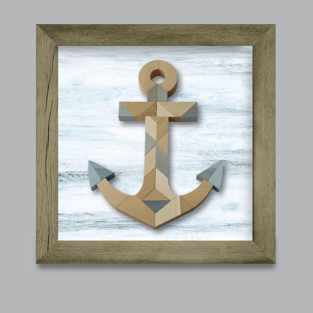 Easy DIY Solid Wood Framed Anchor Intarsia Template Pattern Blueprint ...