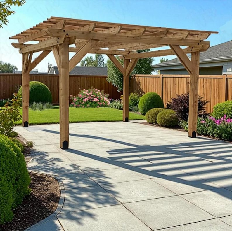 Easy DIY Sturdy 14x14 Wooden Pergola Blueprint Pattern Plans Build ...