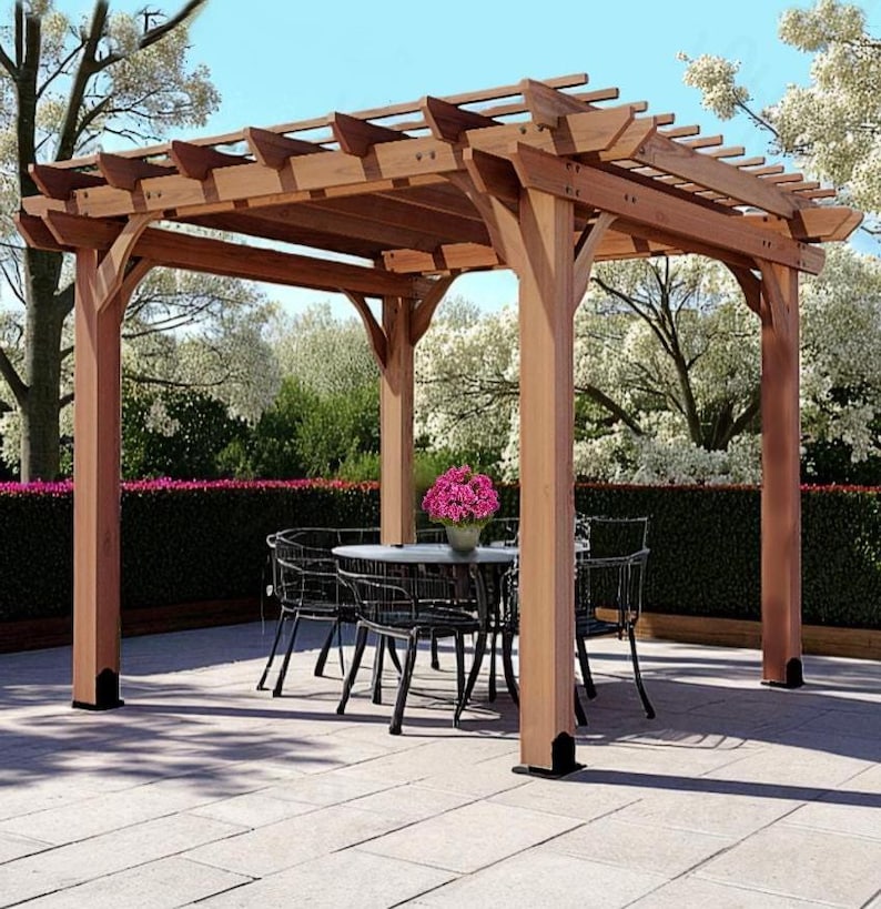 Easy DIY Sturdy 14x14 Wooden Pergola Blueprint Pattern Plans Build ...