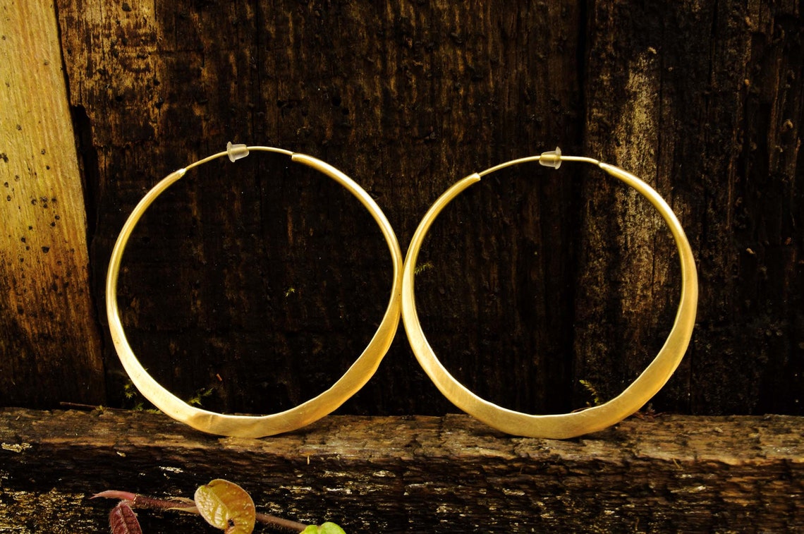 Big Hoop Earrings Flat Back Earring Golden Hoops Large - Etsy