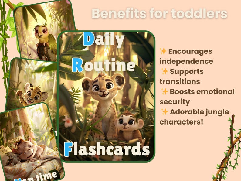 Daily Routine Flashcards – Cute Jungle Animal Charts for Kids | Morning ...