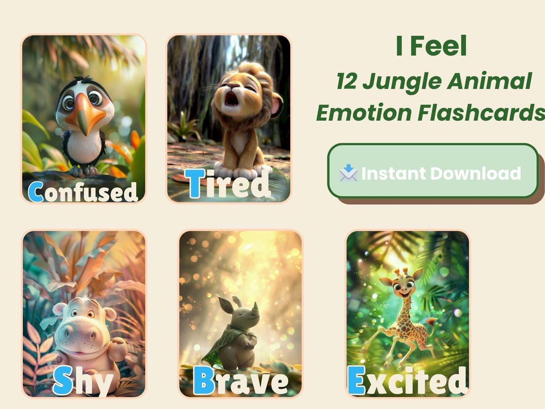 Emotions Flashcards for Kids – Jungle Animals Feelings Chart Printable ...