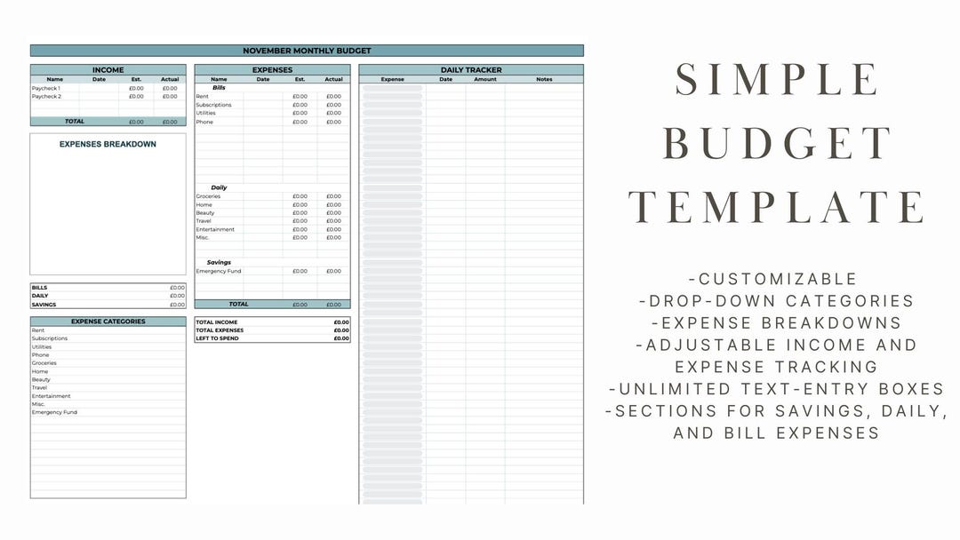 Simple Monthly Budget - Google Sheets - Etsy
