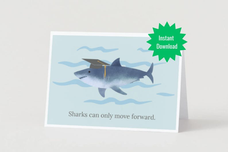 Funny Shark Graduation Card: Printable Folding Card 5x7in (prints on 8 ...
