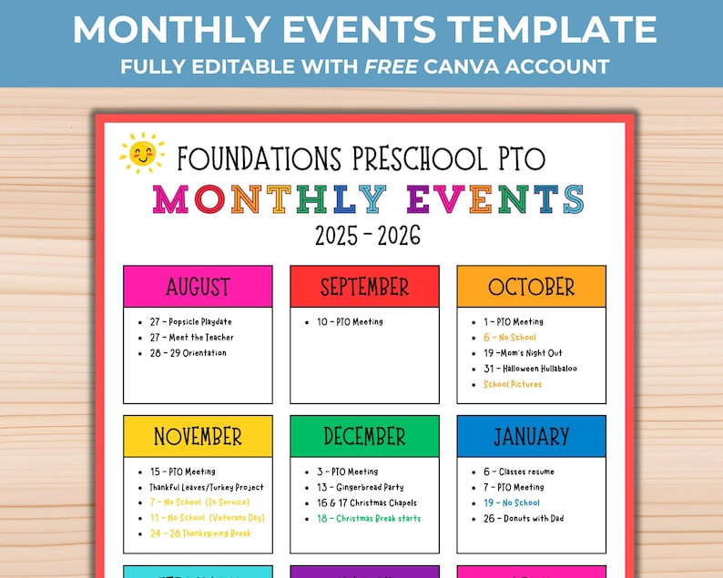 Editable Monthly School Calendar Template Compatible With Free Canva ...