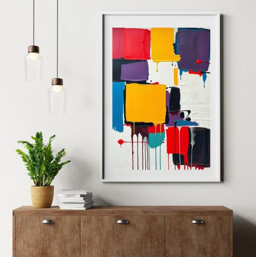 Colorful Abstract Drip Art | 80s Geometric Pop Wall Print | Bold Modern ...