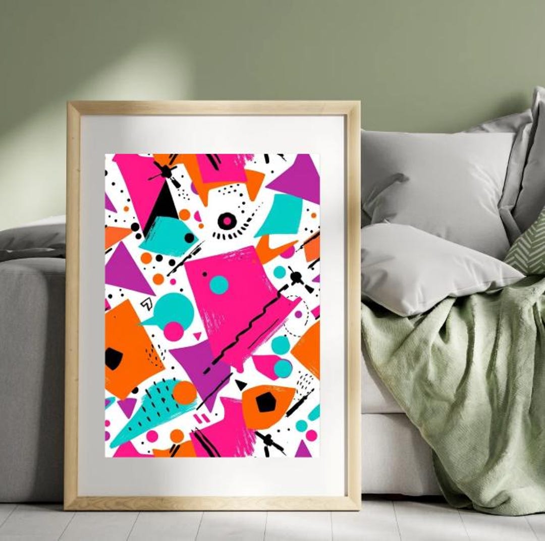 80s Memphis Abstract Art Set of 3 | Neon Geometric Retro Wall Decor ...