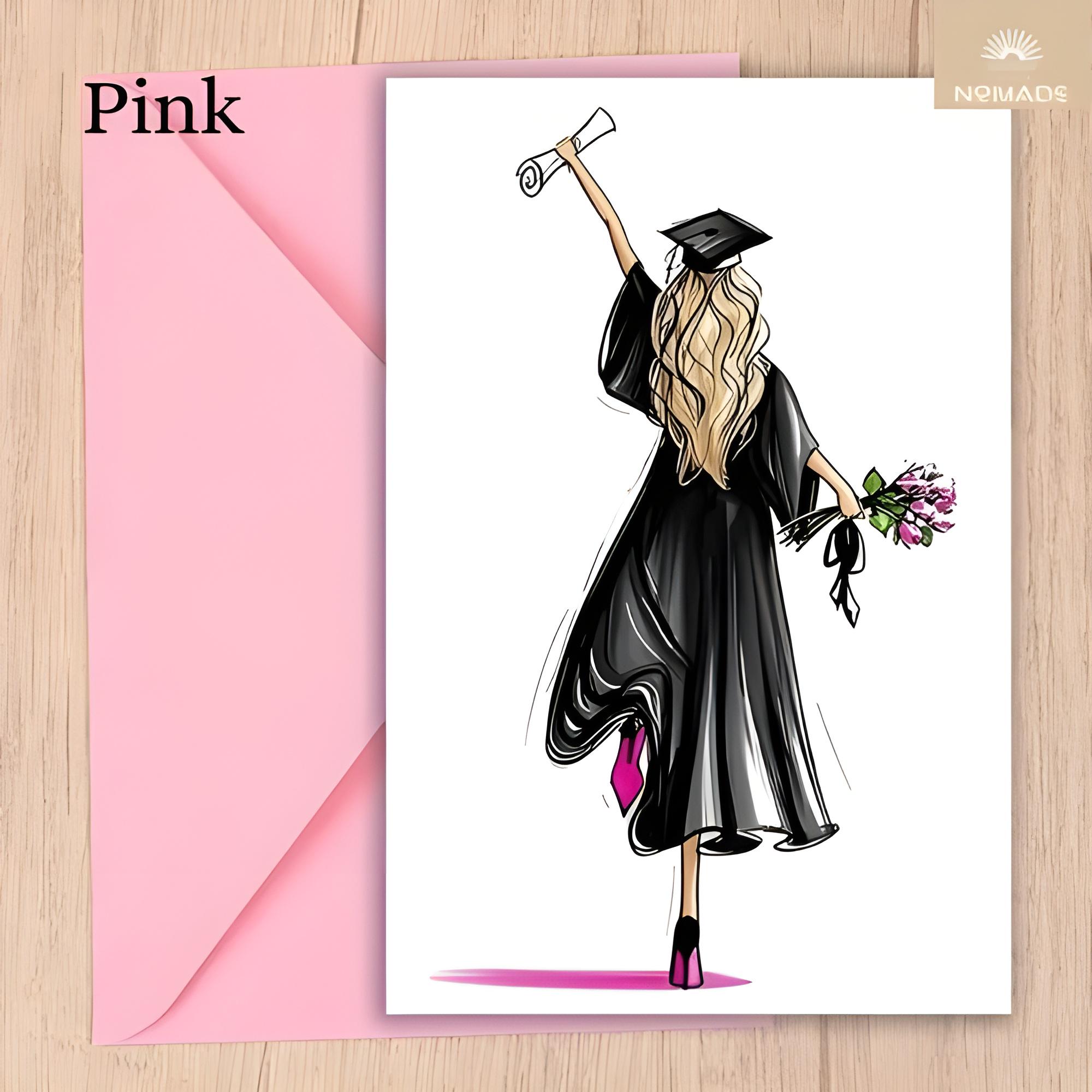 Graduation Card for Her, Elegant Female Graduate With Flowers, Congrats ...