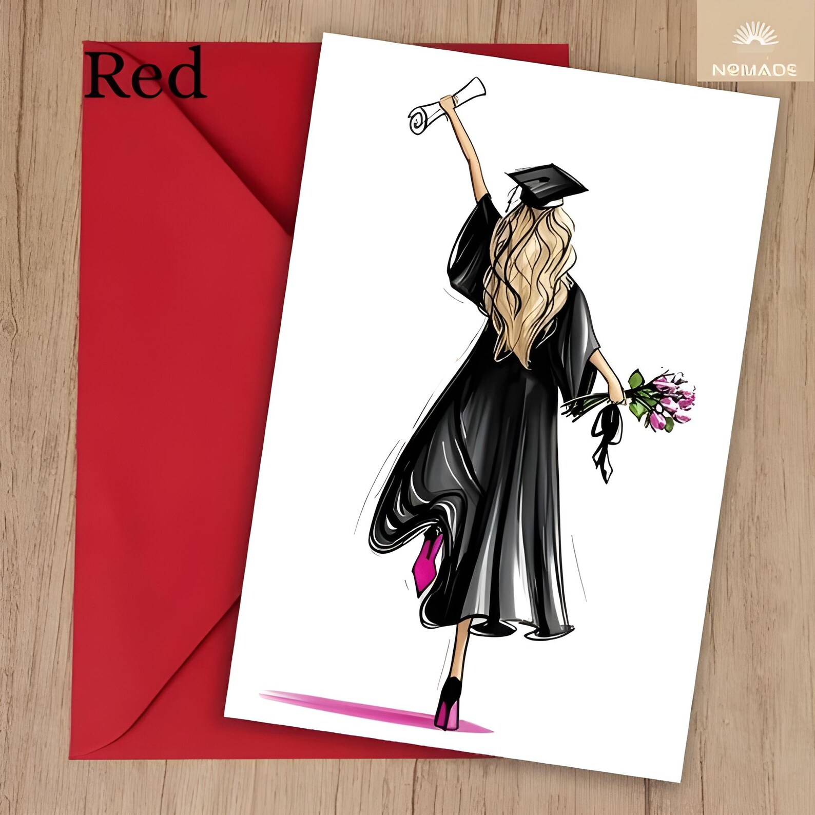 Graduation Card for Her, Elegant Female Graduate With Flowers, Congrats ...