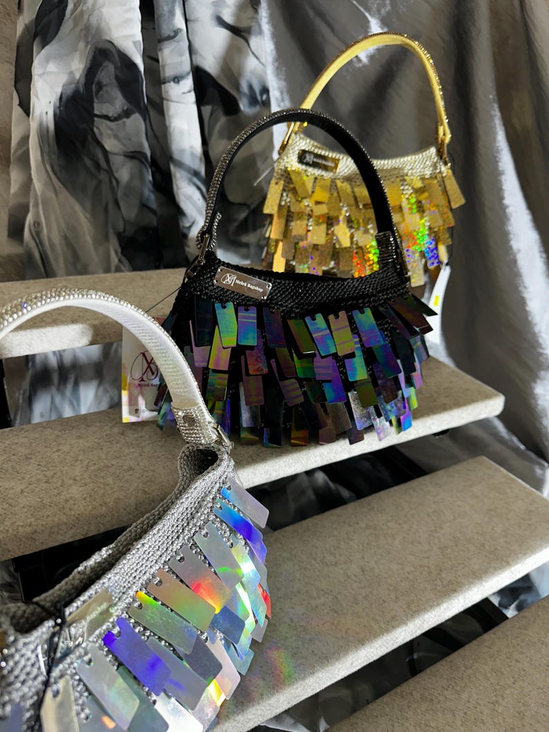 Handmade Sequin Mini Evening Bag | Glitter Party Purse | Black, Gold ...