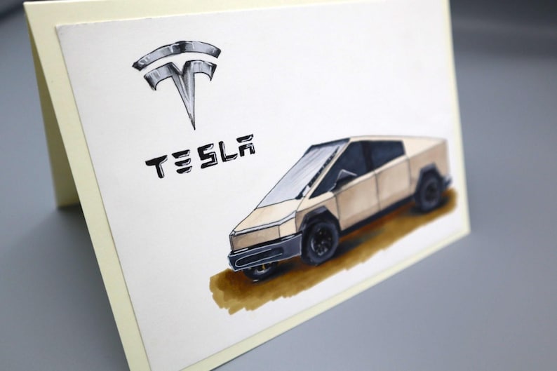 Hand Painted Tesla Cybertruck Card With Personalized Color Option, FREE ...