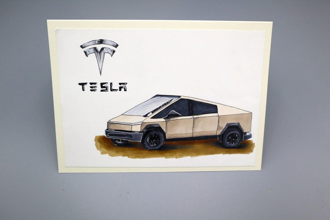 Hand Painted Tesla Cybertruck Card With Personalized Color Option, FREE ...